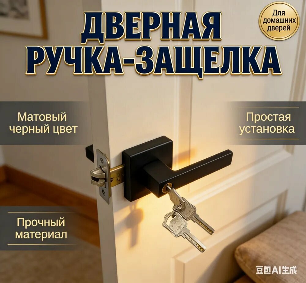 Ручка-защелка дверная с фиксатором для межкомнатных дверей, сантехнический набор для двери в ванную и туалет, черная