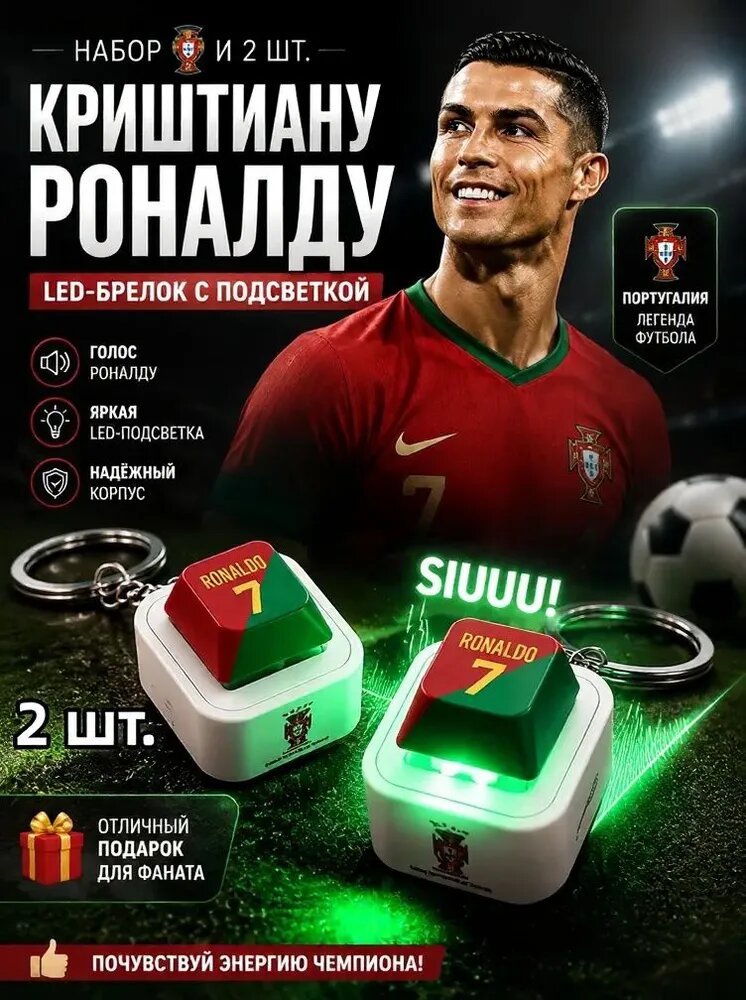 Брелок кликер Роналду Чемпионат мира по футболу 2026 2 шт. кнопка роналду