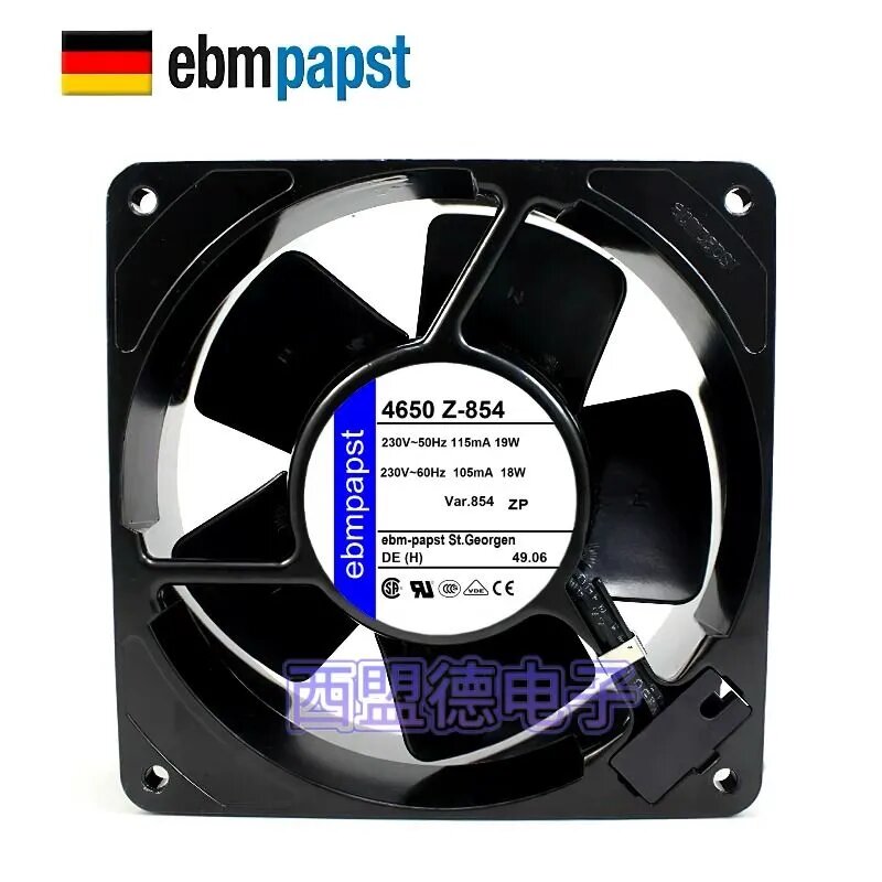 Вентилятор охлаждения ebmpapst 4650N/4656N/4600N 230В, 120х120х38мм, промышленный, долговечный, для шкафов управления, серверов, оборудования связи и систем вентиляции