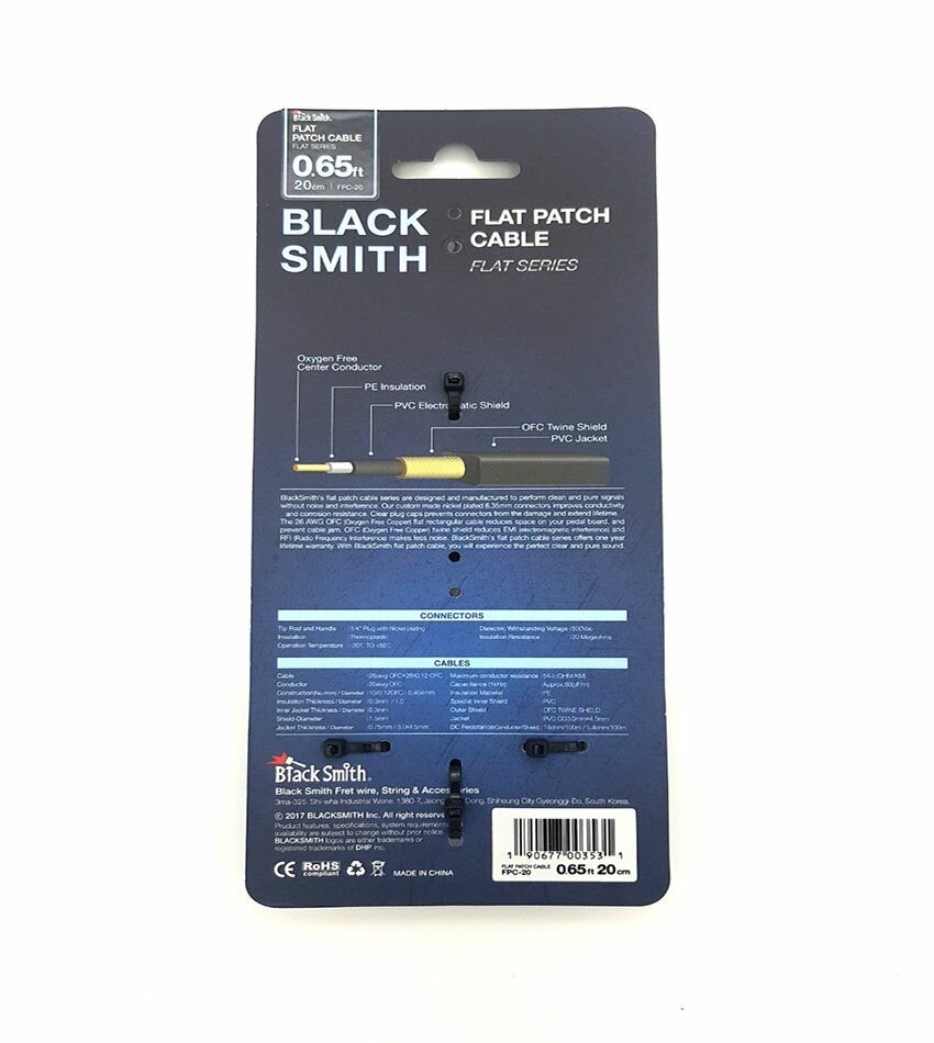 Кабель аудио 1xJack - 1xJack BlackSmith Flat Patch Cable 0.65ft FPC-20 — фото 1
