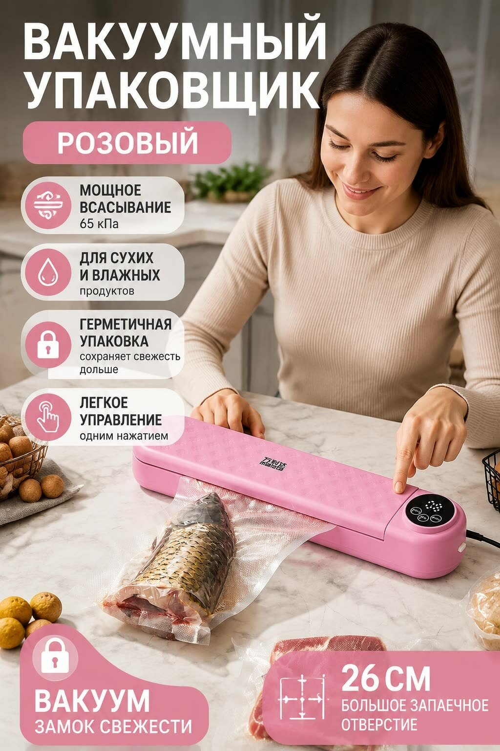 Вакуумный упаковщик, Сумка, мини, пластик розовый для дома зелёный