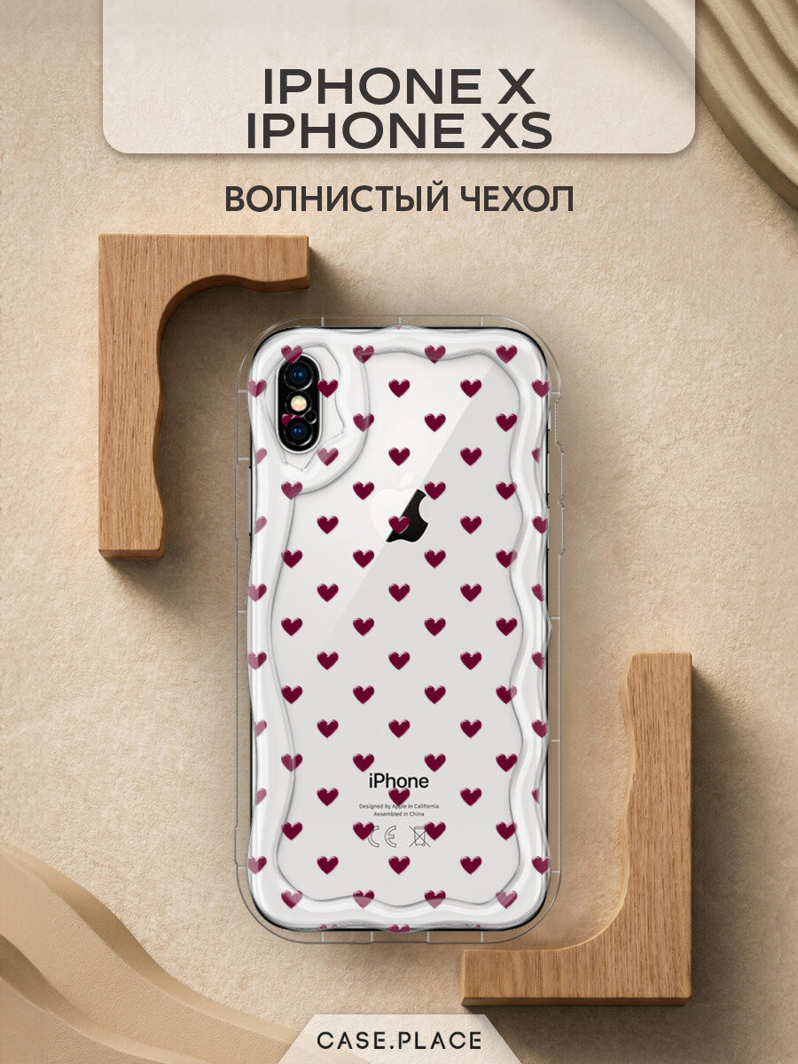 Чехол на Apple iPhone X/XS / Айфон 10/Айфон XS с принтом "Фон с маленькими сердечками"