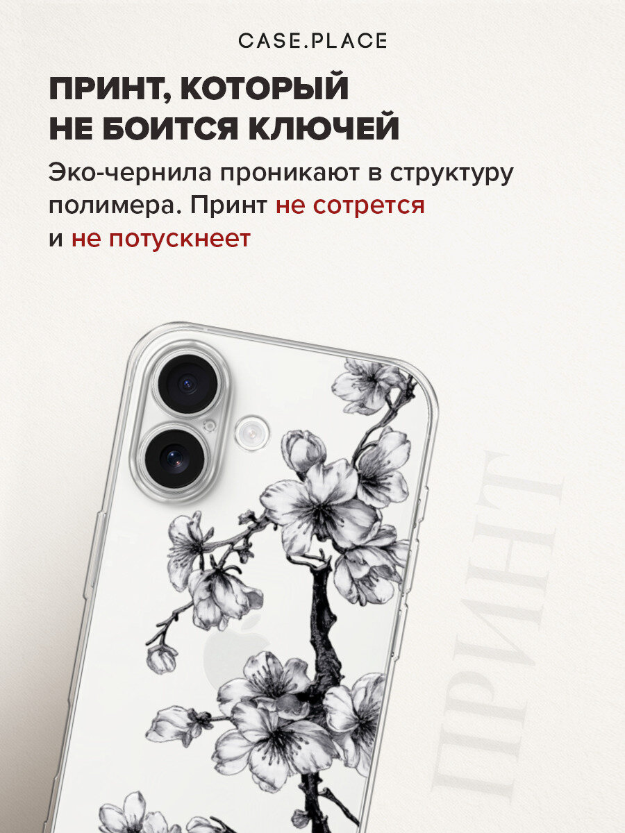 Силиконовый чехол на Apple iPhone 17 / Айфон 17 с принтом Ветка сакуры серая — фото 1