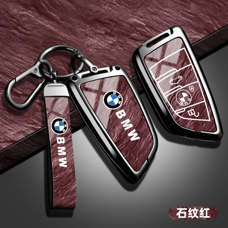 BMW A Style 3-кнопочный чехол для ключа с каменной текстурой красный, с шнуром A02 и креплением, устойчивый к падению и