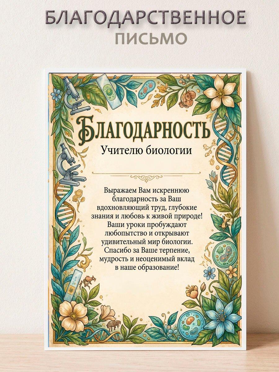 Благодарность учителю биологии