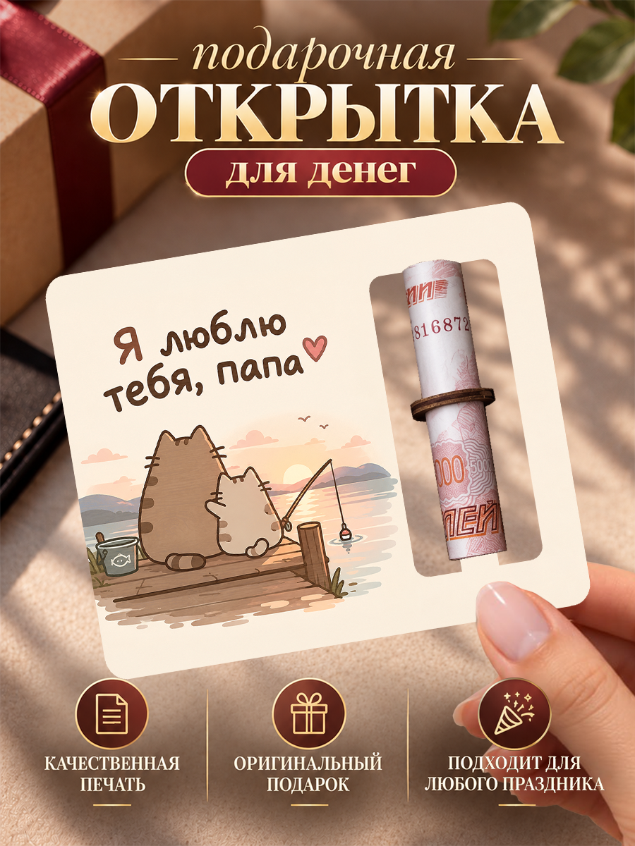 Открытка подарочная для денег (купюр) подарок папе, дерево, 10 на 12 см, ZeKeks