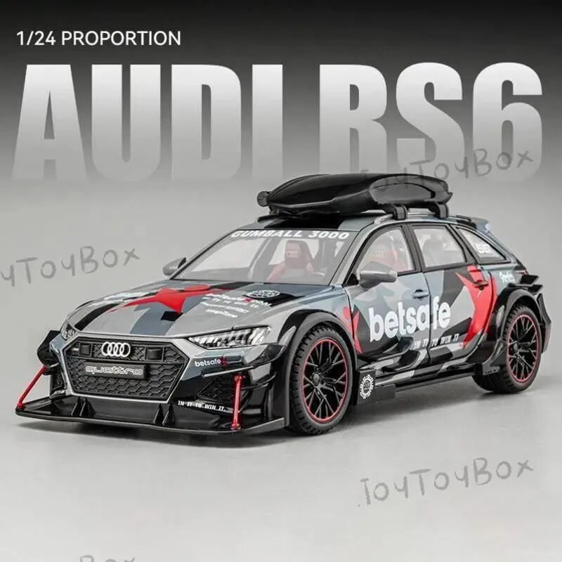 Коллекционная модель Audi RS6 1:24 Alloy Car, металлическая игрушечная машинка с открывающимися дверями и багажником — фото 1