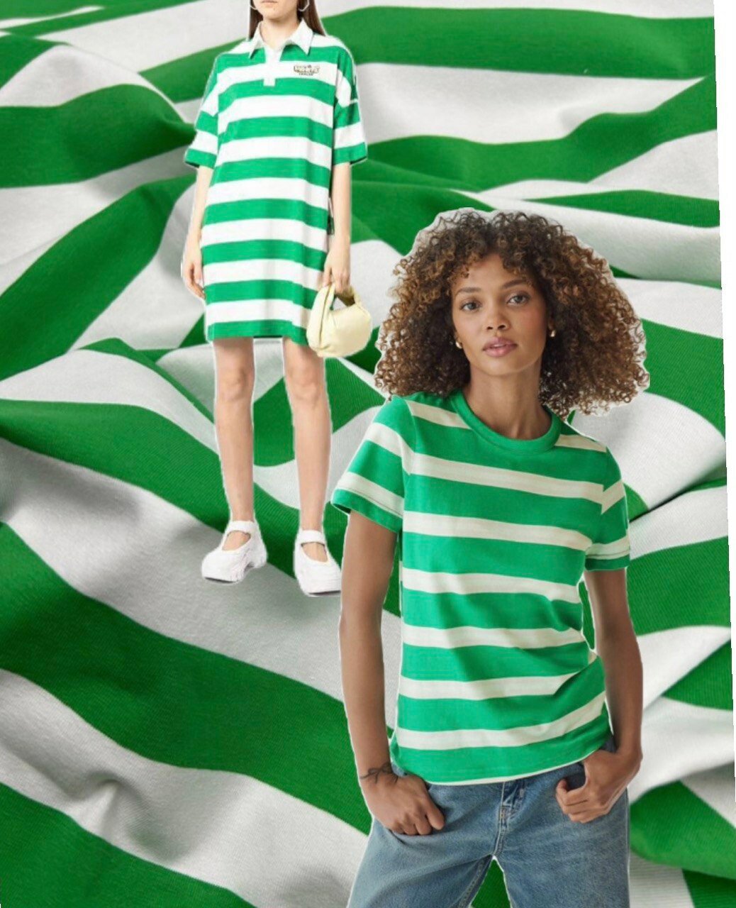 Ткань, хлопковое джерси с эластаном bianco green, Италия; 100см*176см