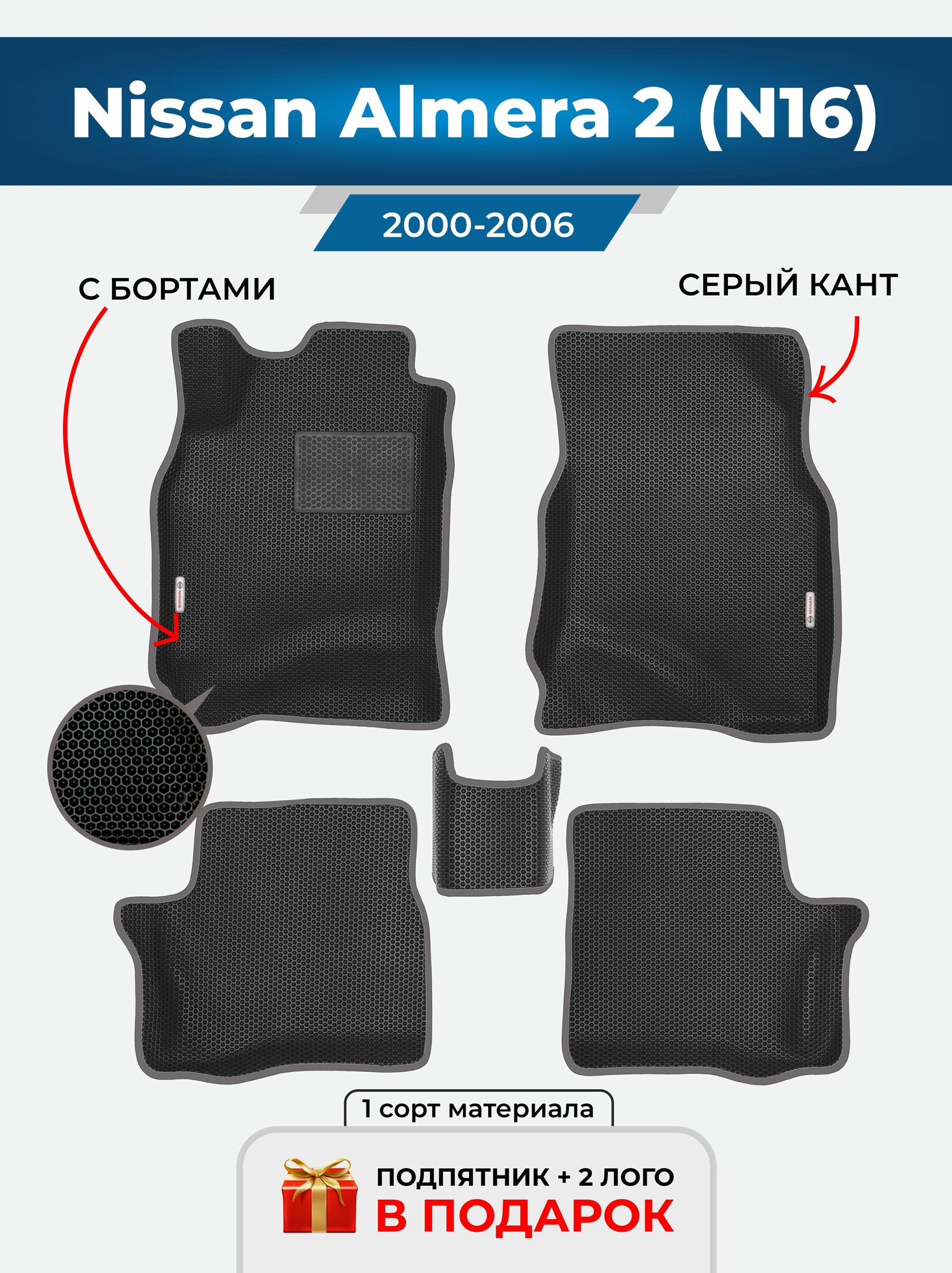 Автомобильные эва коврики Nissan Almera 2 пок. N16, ева в машину с бортами