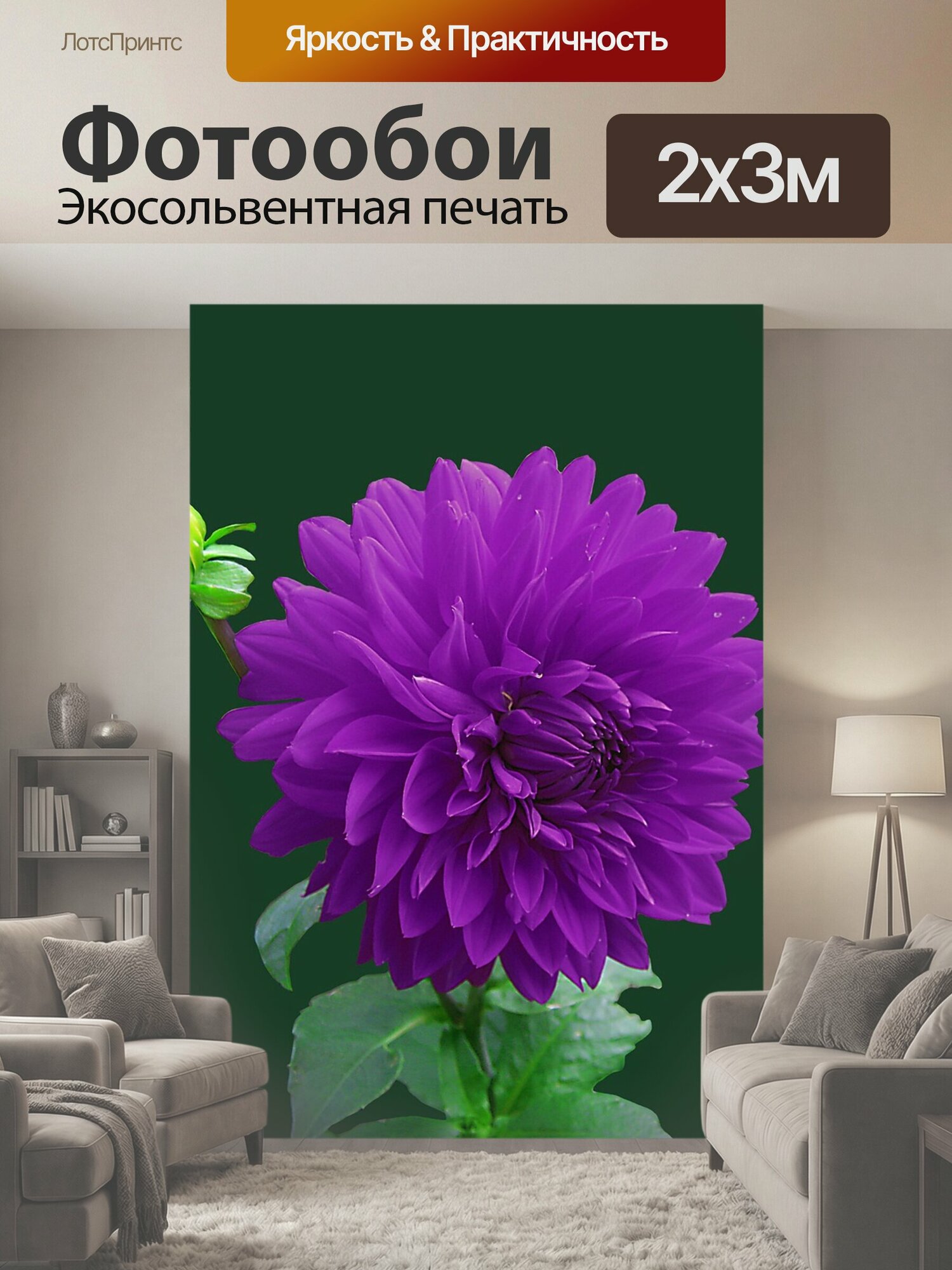 Фотообои "Цветок, фиолетовый, цветочный" 200x300 см. экосольвентная печать