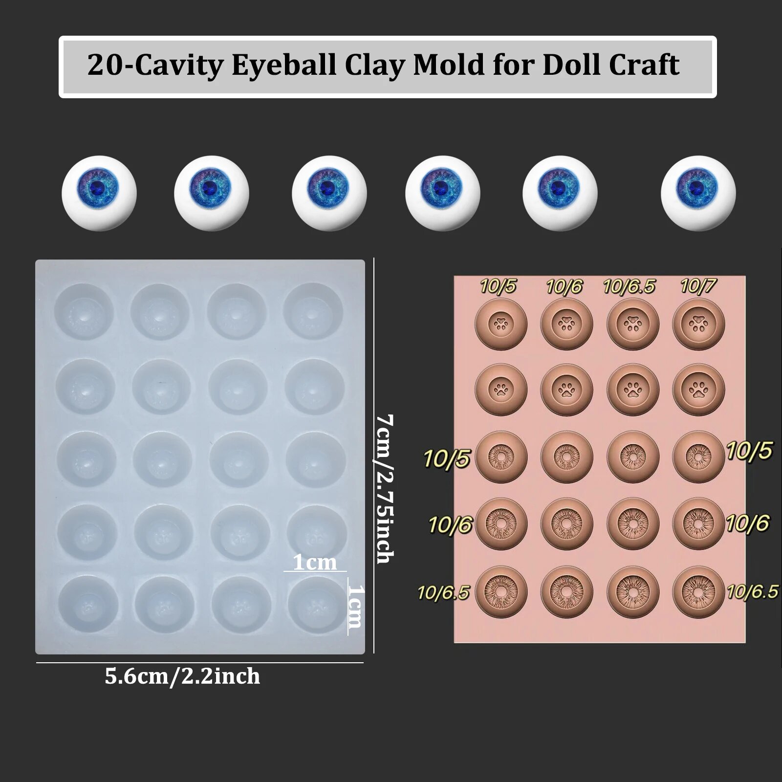 Силиконовая форма для глаз кукол, 20-Cavity, Серый, Color: B