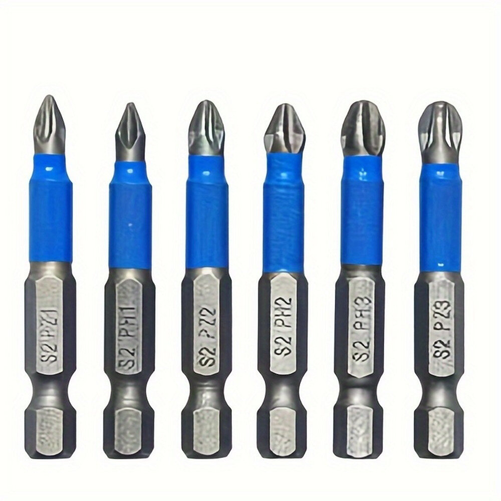 Магнитные противоскользящие крестовые биты с зубцами, PH1/PZ1/PH2/PZ2/PH3/PZ3, 50 мм, хвостовик 1/4 дюйма, синие