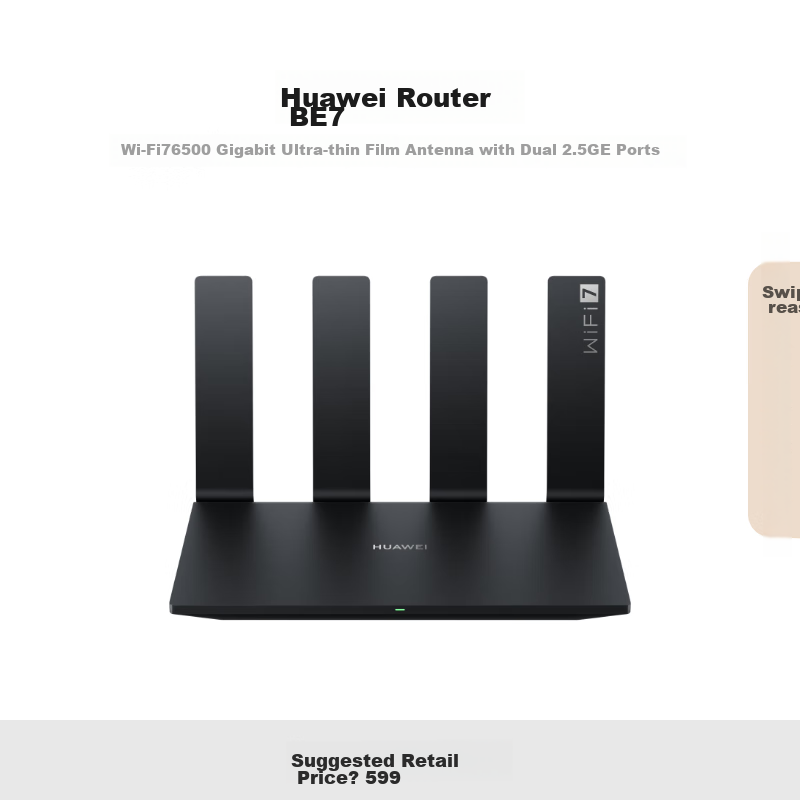 HUAWEI Router BE7【Mate 70 Internet Companion】Wi-Fi 7 6500Mbps Ultra-thin Film Antenna Dual 2.5GE Ports Gigabit Router Home Router