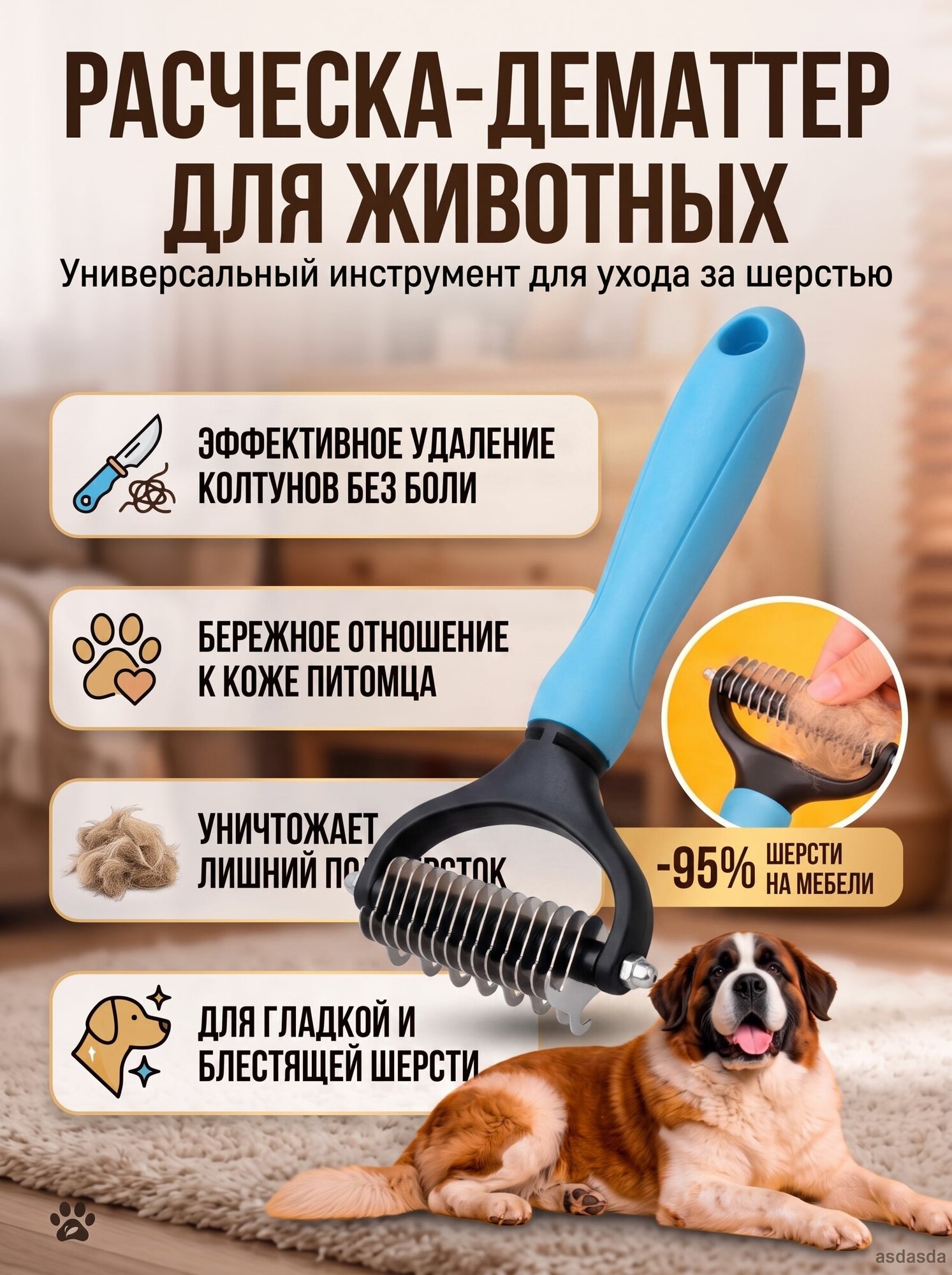 Расческа для кошек и собак фурминатор дешеддер стриппинг колтунорез пуходерка чесалка для линьки против колтунов удаление подшерстка