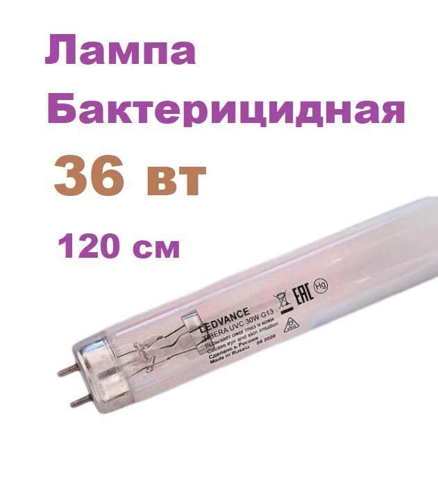 Лампа бактерицидная ультрафиолетовая безозоновая 36 Вт длинна 120 см Цоколь G13 трубка Т8-26мм