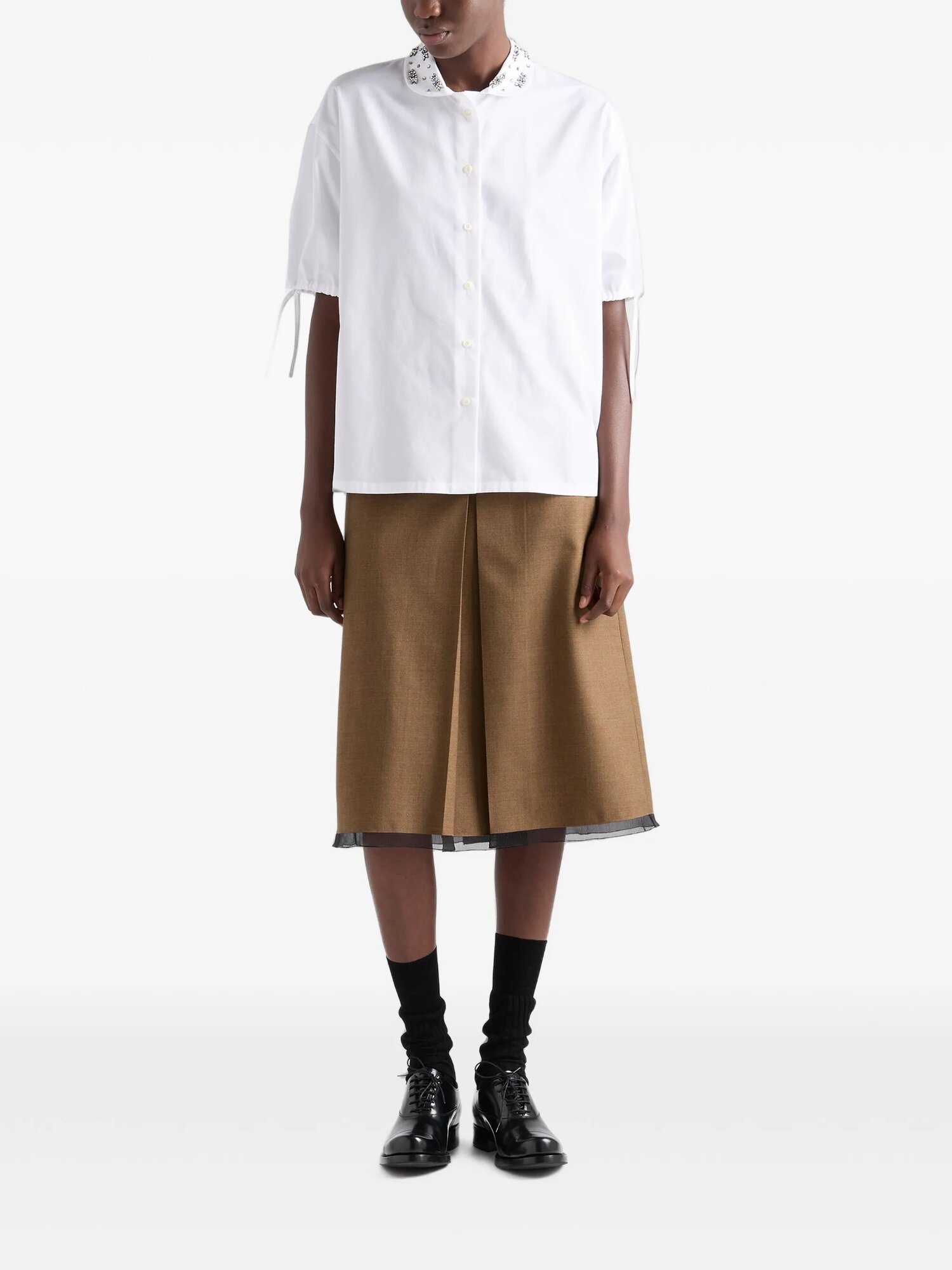 Рубашка Prada Poplin shirt, размер 38 EU, бежевый/белый — фото 1