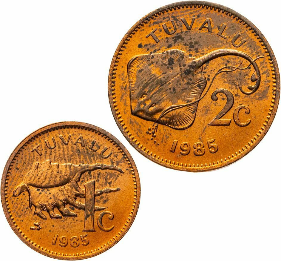 Тувалу набор из 2 монет 1 и 2 цента 1985, Бронза, в сохранности UNC