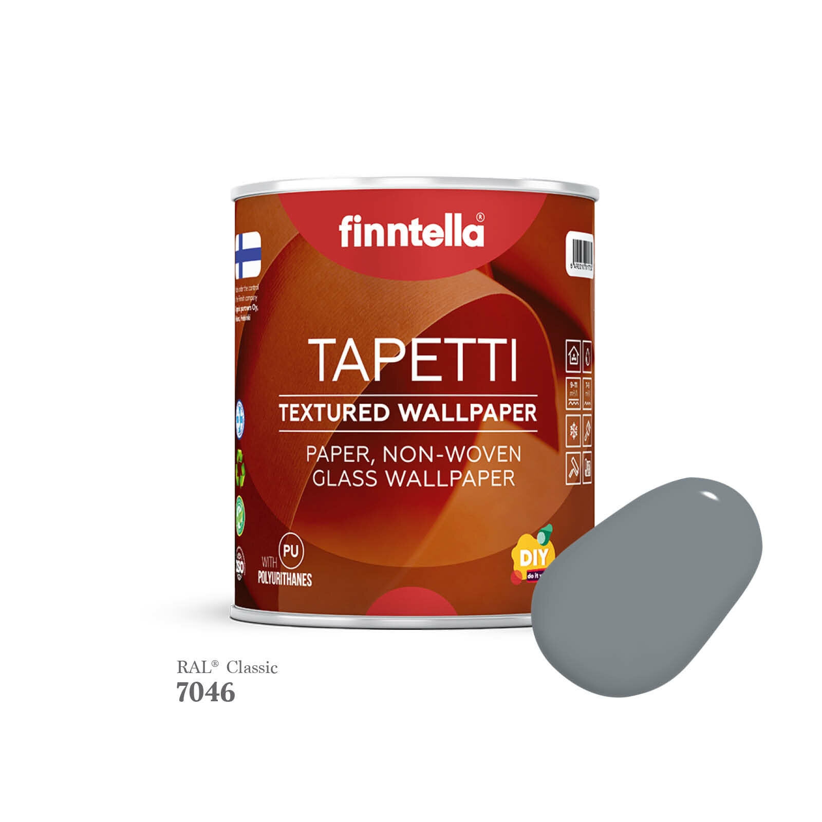 Шелковисто-матовая краска для обоев под окраску TAPETTI SILKKI Matta FINNTELLA, Цвет RAL 7046 Телегрей 2 (Telegrey 2), 0,9л
