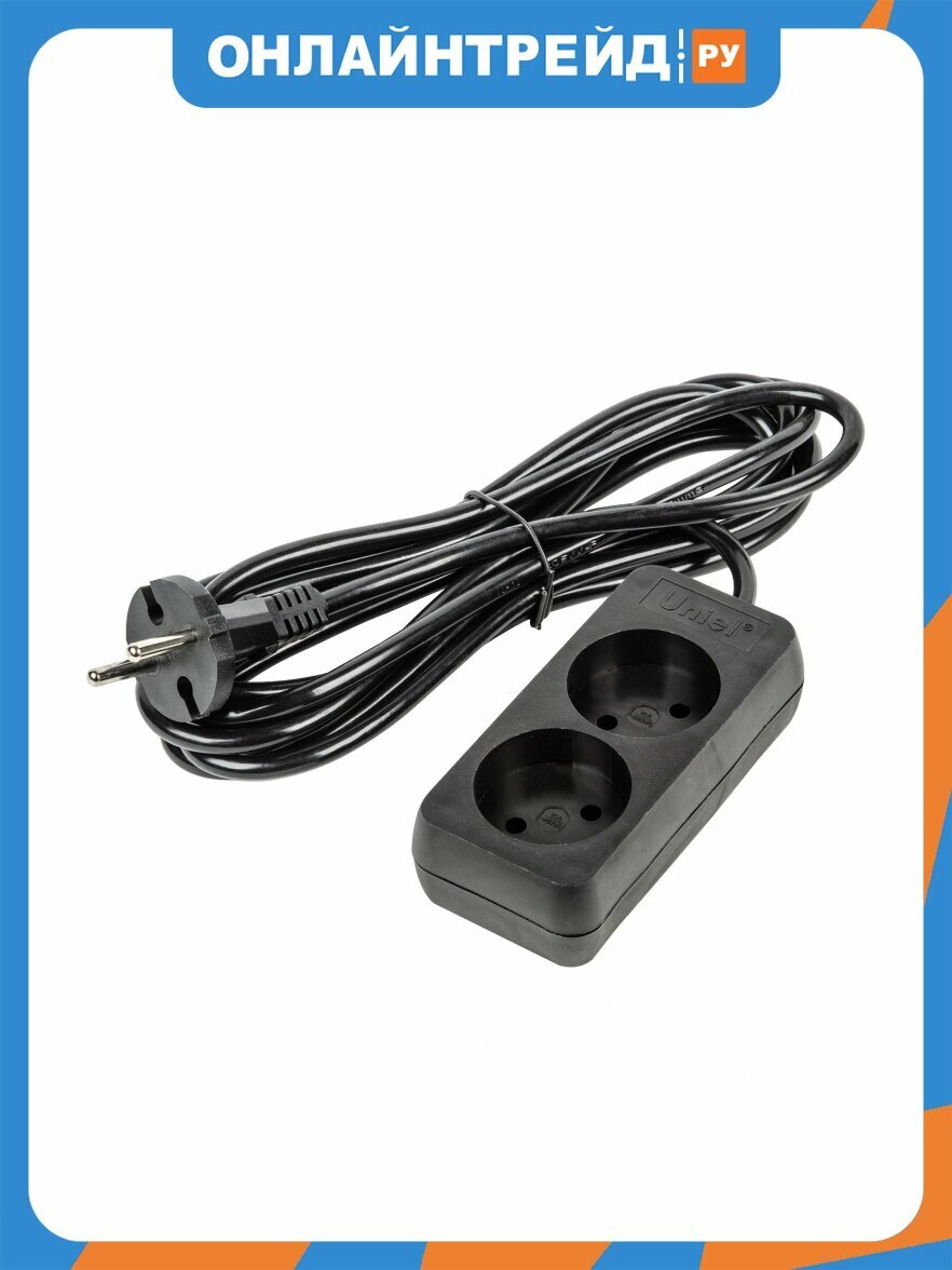 Удлинитель Uniel S-CU2-3 BLACK серии Ultra, шнур 3м, 2 гнезда, 10A, б/з