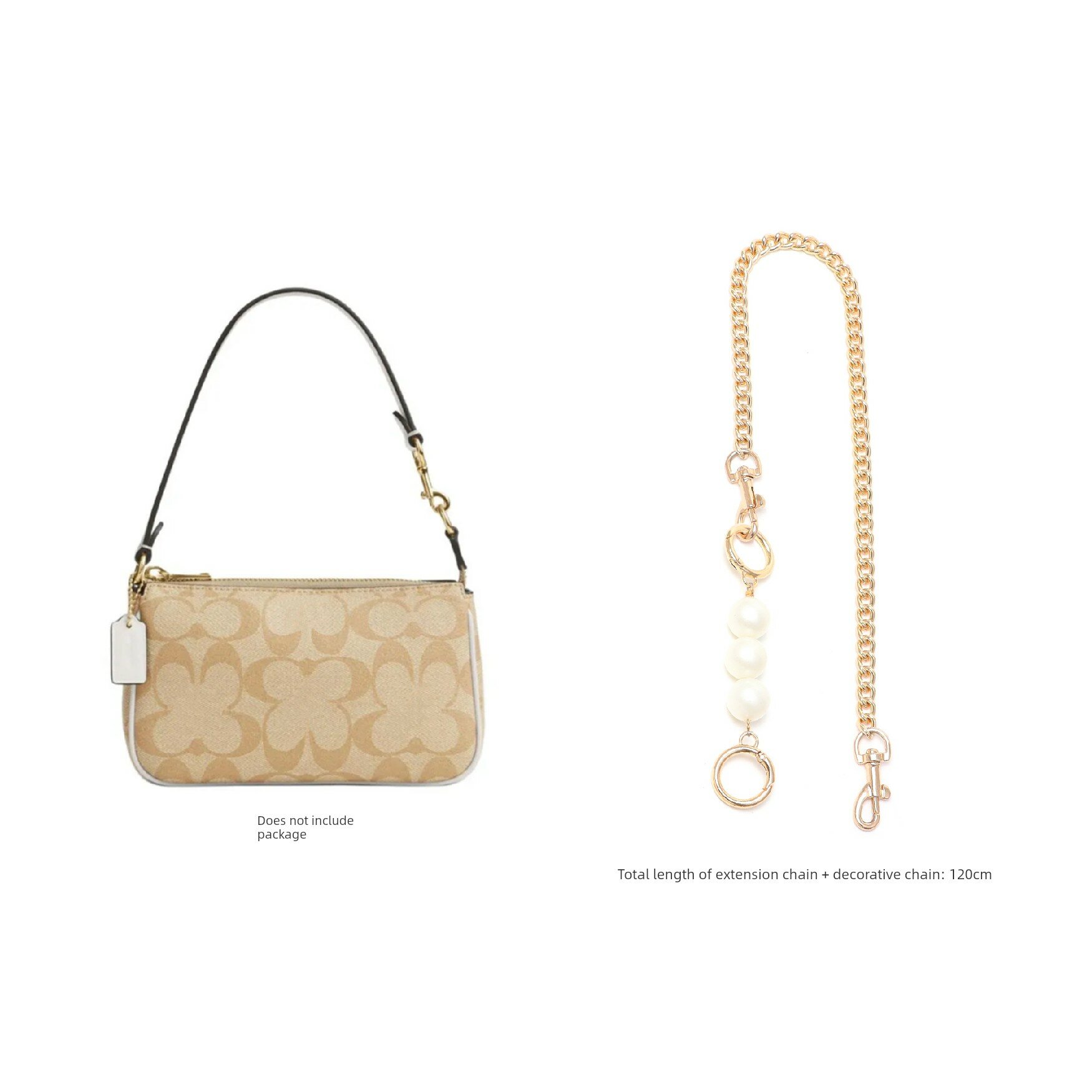 Цепочка-удлинитель для сумки Coach Nolita с жемчужными акцентами, общая длина 120 см