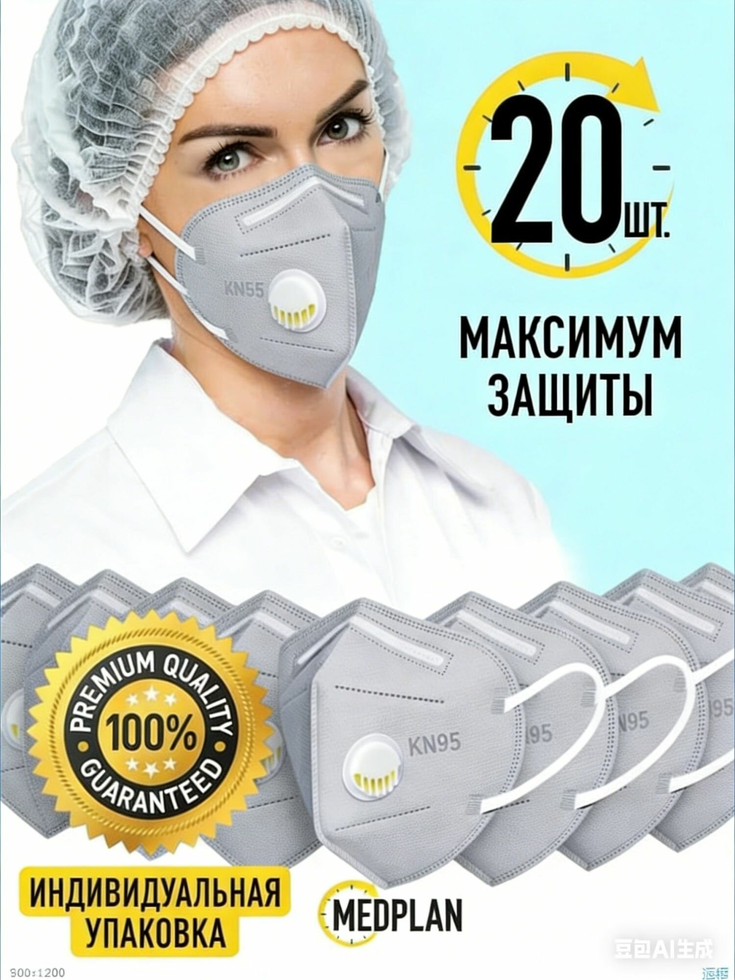 Респиратор FFP2 с клапаном дыхания многоразовый 100 шт (Цвет товара: gray; Размер: 1; Комплектация: 100)
