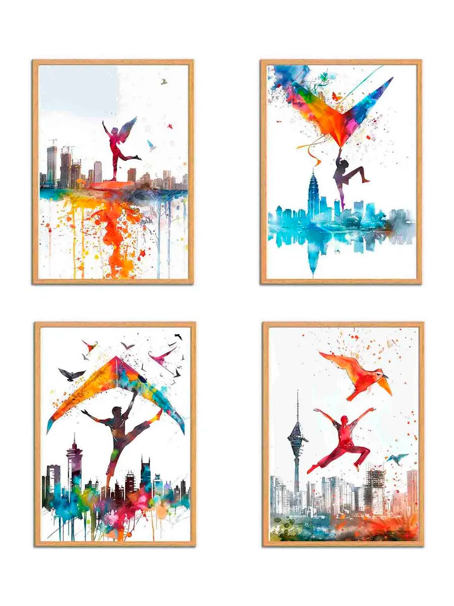 Воздушный змей птица Йога, 4 Плаката, 30x21см