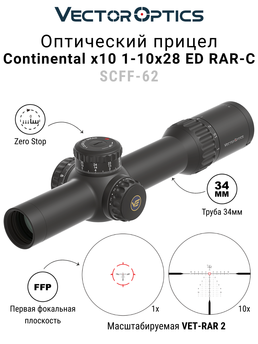 Прицел оптический Vector Optics Continental x10 1-10х28 ED RAR-C, SCFF-62
