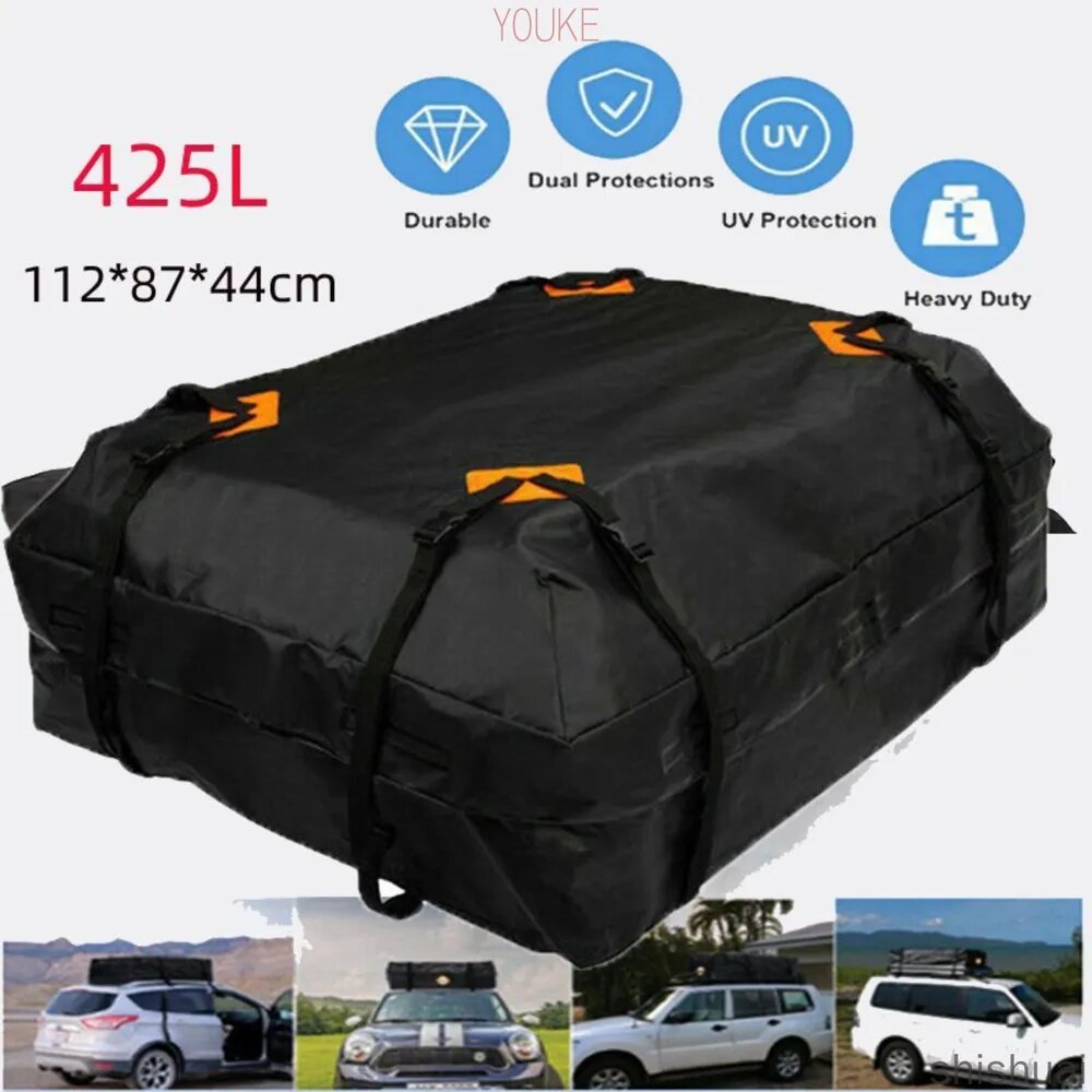 Багажный бокс YOUKE 425L, 112*87*44см, Мягкий, Черный, для легковых автомобилей, с ремнями для фиксации груза