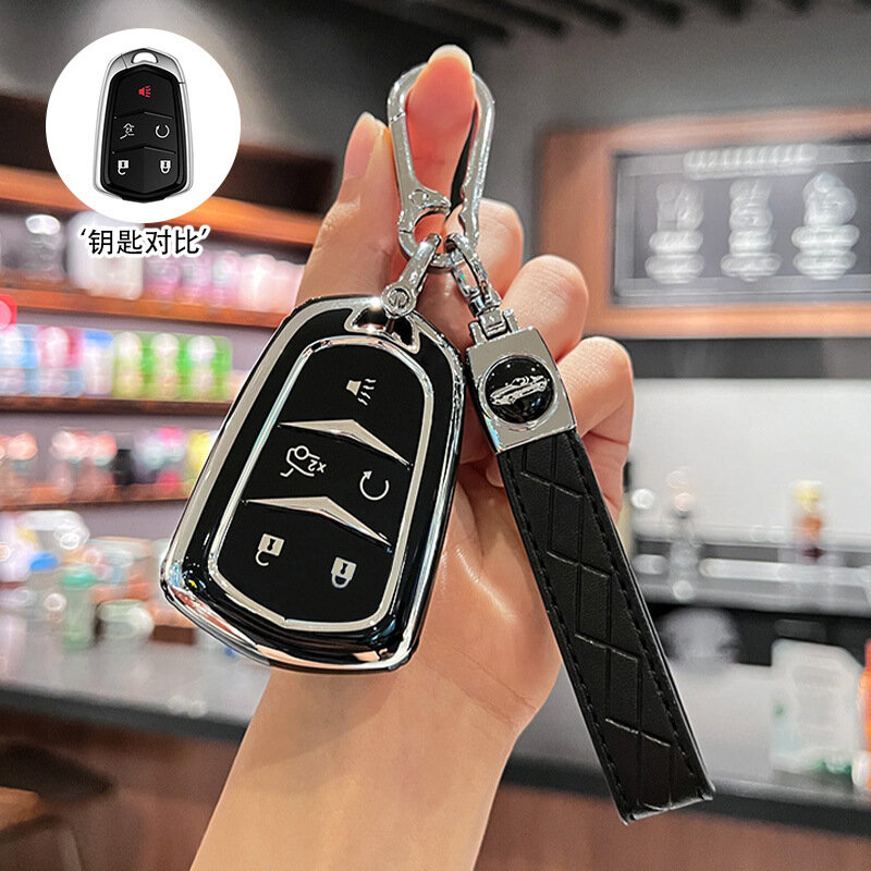 Серебристый край черный чехол для ключей Кадиллак XT5 CT5 XT4 XTS ATSL CT6 XT6 CT4 с карабином