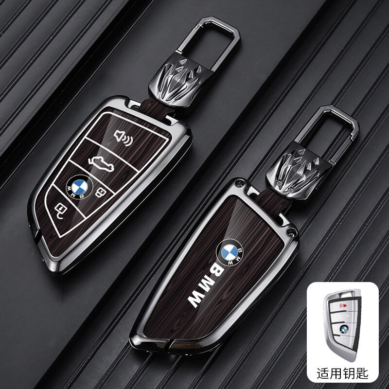 Чехол для ключа BMW с 3 кнопками и звуковым сигналом из деревянной текстуры карамельного цвета с зажимом B06 -