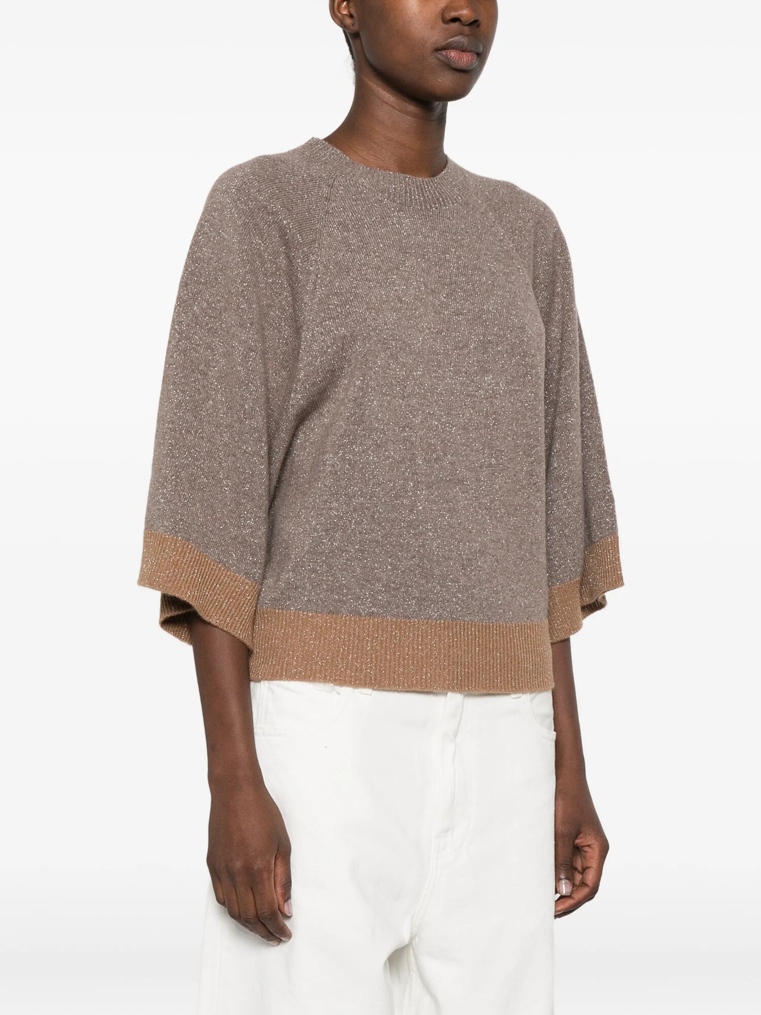 Свитер Twinset Milano Metallic-thread wide-sleeve top, размер 38, , brown — фото 1