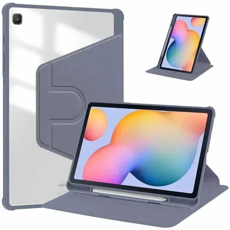 Для Samsung Galaxy Tab S6 Lite 10.4 дюйма 2020/2022/2024, Smart защитный чехол вращающийся прозрачный акриловый задний корпус PU обоенное покрытие SM-P610/SM-P613/SM-P620 P627 10,4" корпуса планшетов