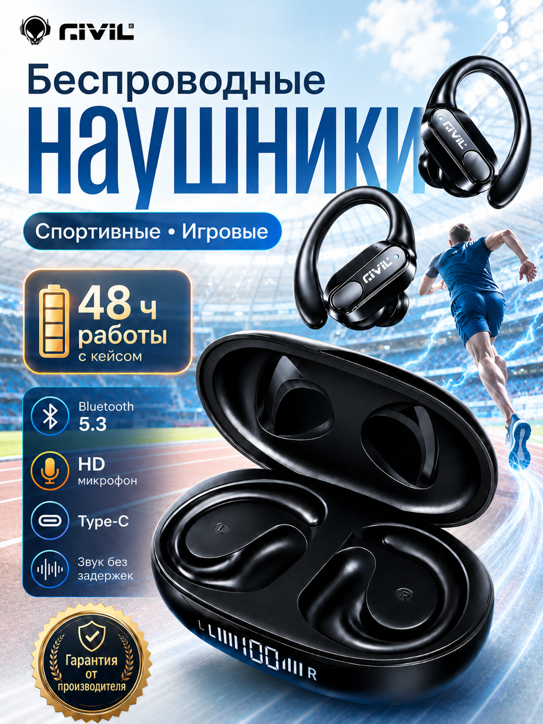 Наушники беспроводные для телефона спортивные с микрофоном для андроид, айфон/Блютуз гарнитура XT80