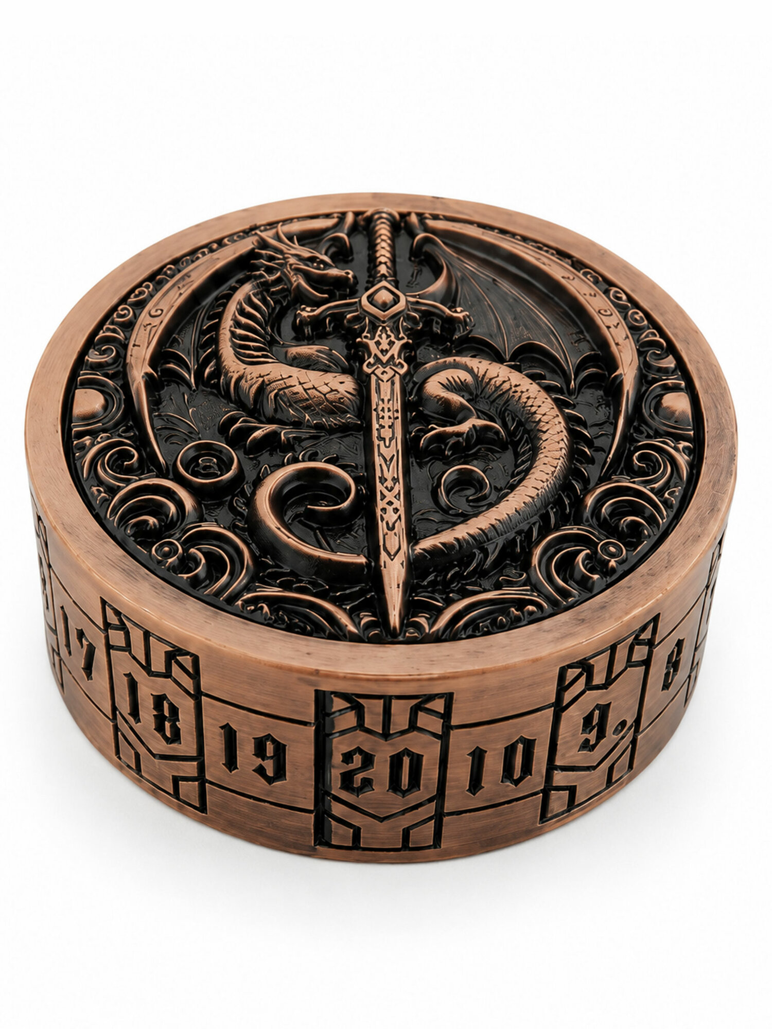 Игральный кубик - спиннер STUFF PRO металлический дайс DnD D20 Меч и Дракон, Античная медь