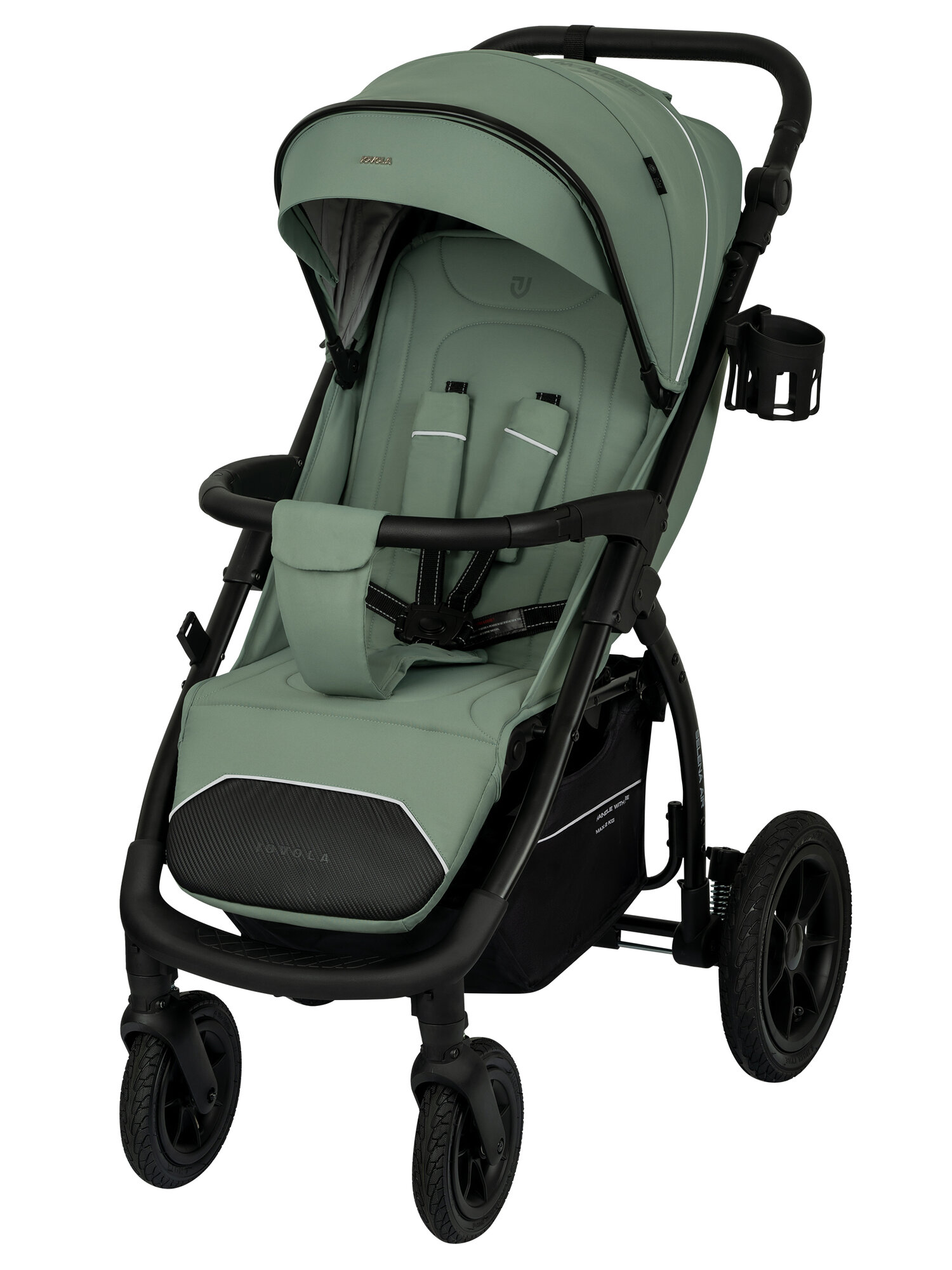 Коляска прогулочная детская Jovola Selena Air Plus, всесезонная, большие надувные колеса, амортизация, зеленый