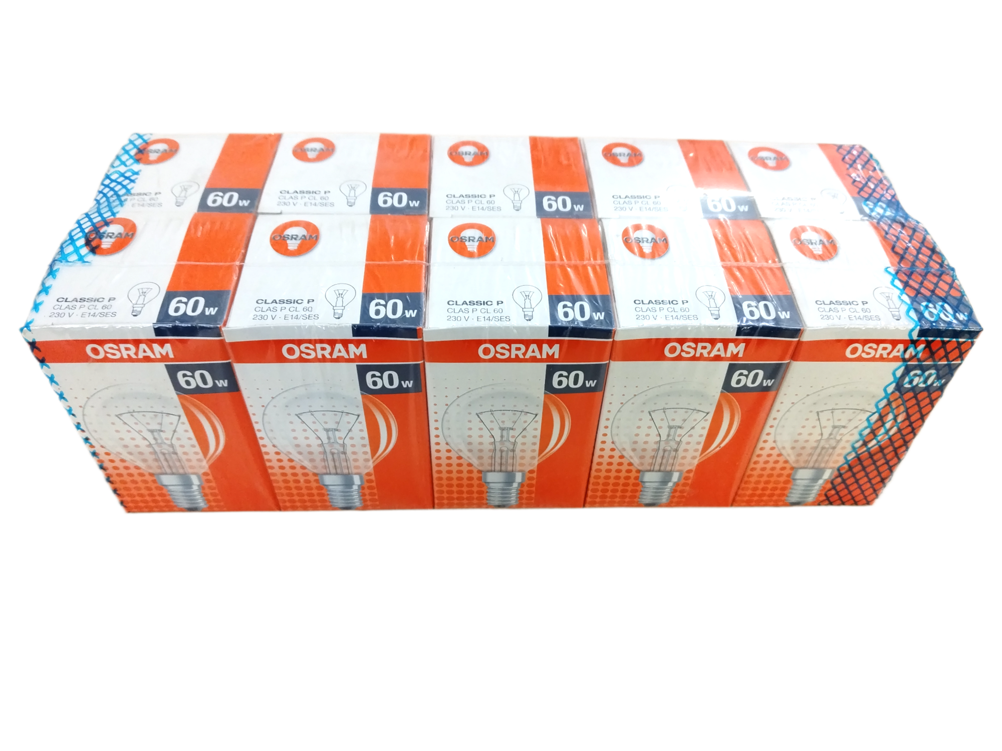 Лампа накаливания Osram Classic P CL 60Вт 230V Е14, шарик прозрачный d=45 l=80, 10 штук, колба G45, 4008321666222