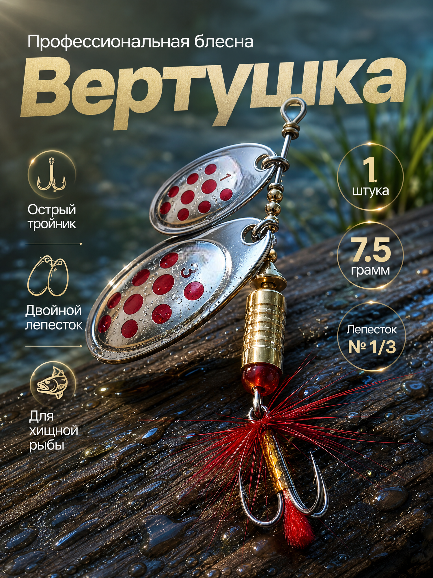 Блесна рыболовная вращающаяся с двумя лепестками (ST-26)/ Вертушка на щуку, окуня/ 7.5 грамм