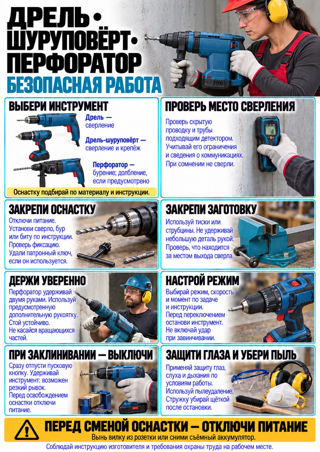 Плакаты по охране труда Электроинструмент, комплект 4 шт, А3, глянцевая бумага 200 г/м