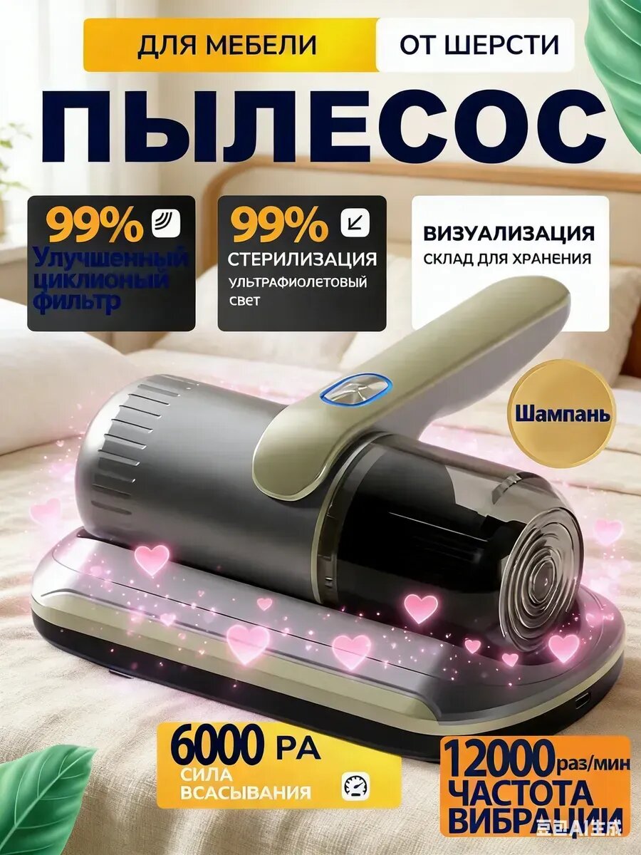 Ручной пылесос для мебели от шерсти и пылевых клещей