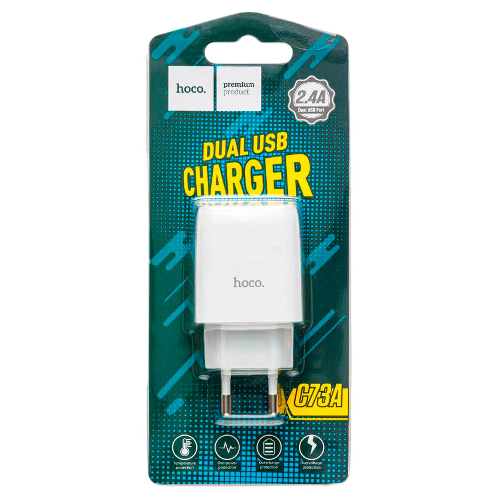Сетевое зарядное устройство Hoco C73A DUAL USB CHARGER SET, 2 USB порта 5V 2.4A - без кабеля