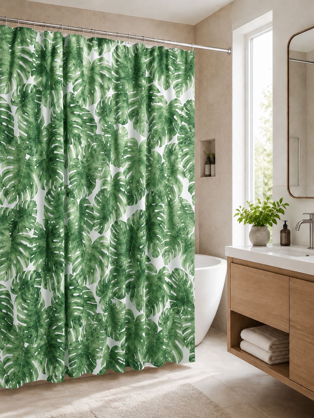 Штора для ванной BATH PLUS 180*180 тканевая с водоотталкивающей пропиткой Jungle palm