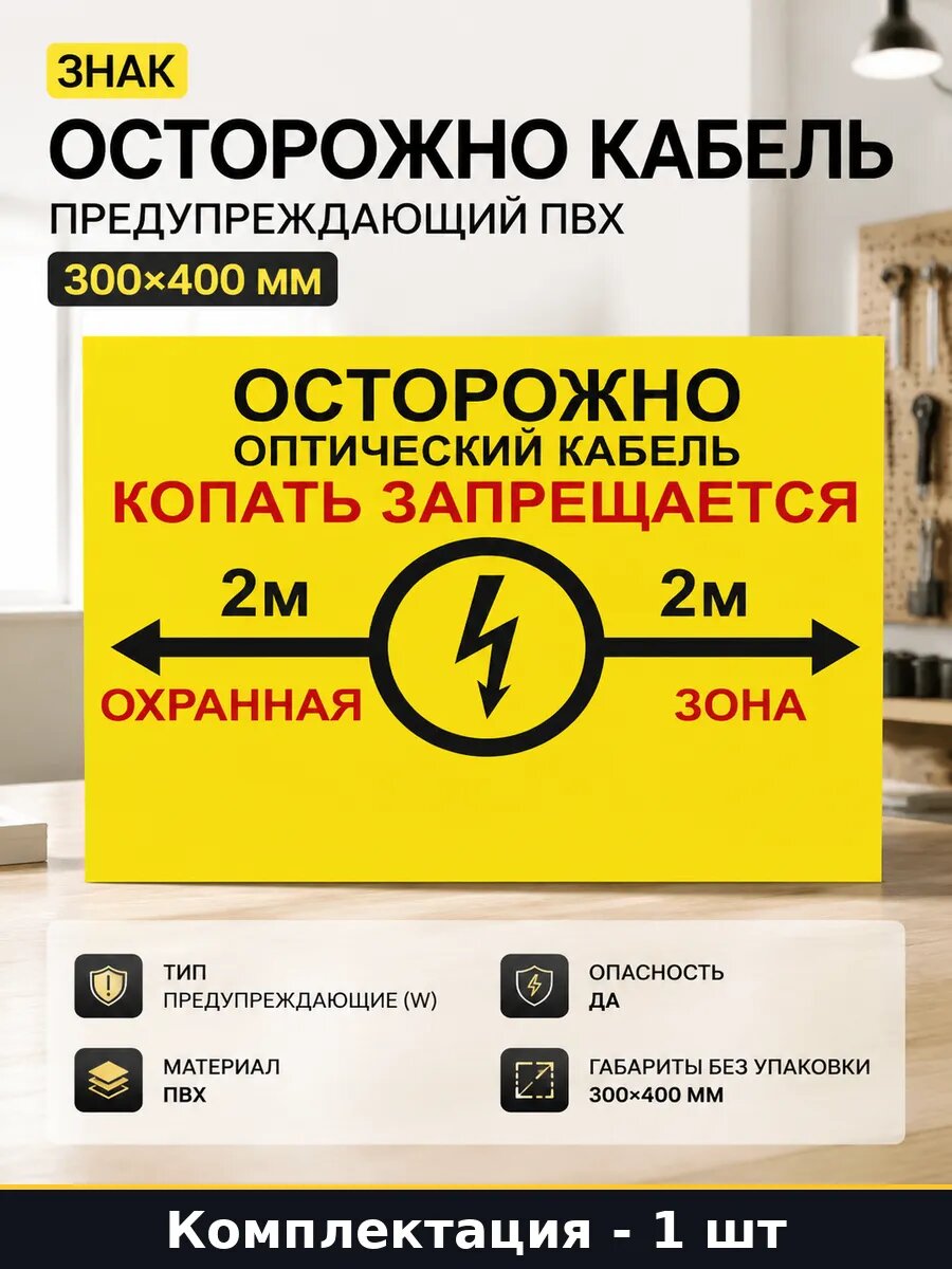 Знак Осторожно кабель предупреждающий ПВХ 300х400 мм