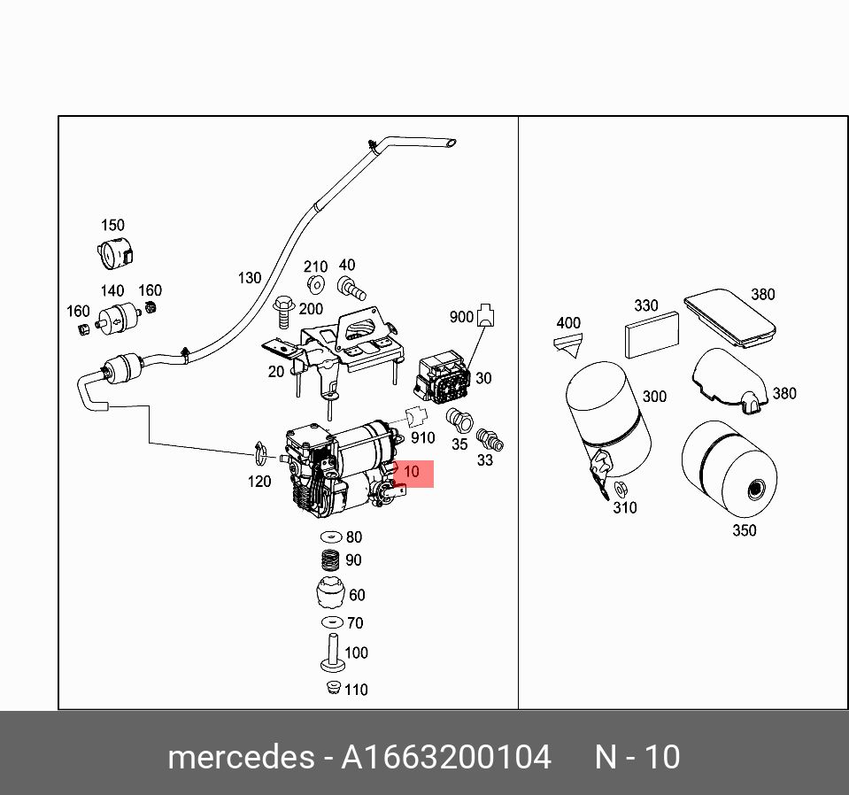 Компрессор пневмоподвески ML/GL(W166), Omegation ASP10006 (аналог Mercedes-Benz A1663200104)
