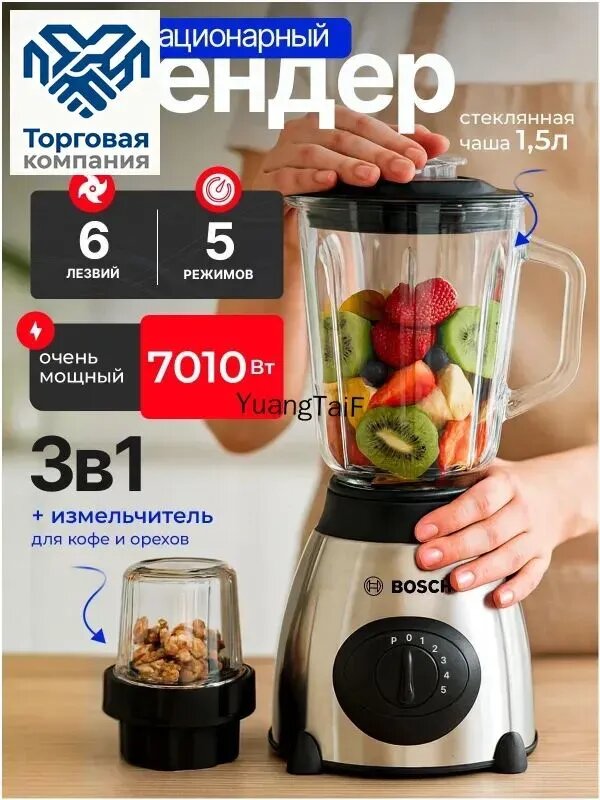 Стационарный блендер Стацик, прозрачный, серый металлик