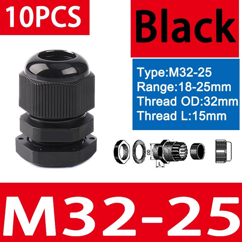 Кабельный ввод M32-25 черный, 10 шт