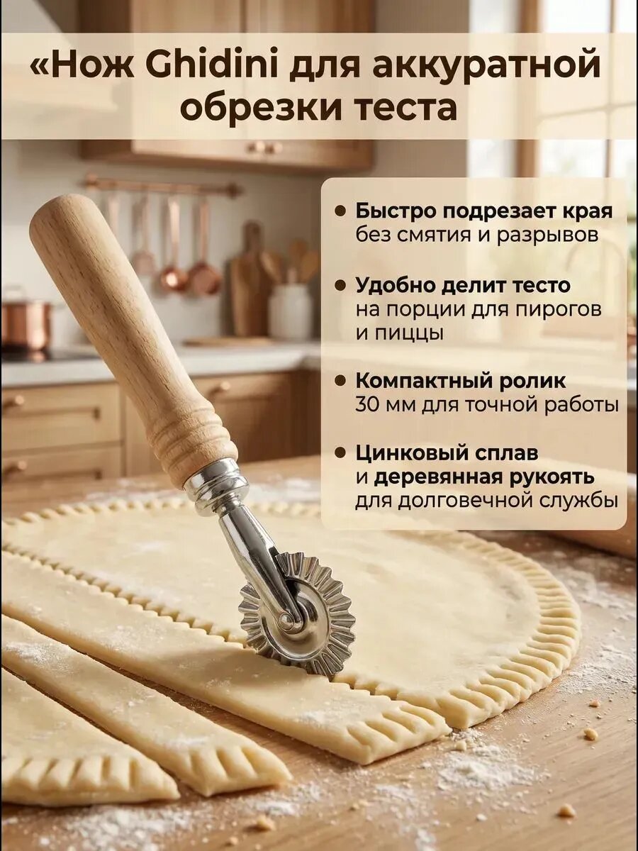 Нож ролик для обрезания теста, цинковый сплав, 15,5 см