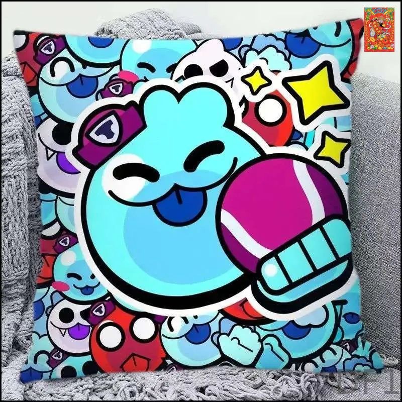 Подушка-игрушка Brawl Stars40x40 см с рисунком, наполнитель искусственный шелк, лазурный цвет для детей