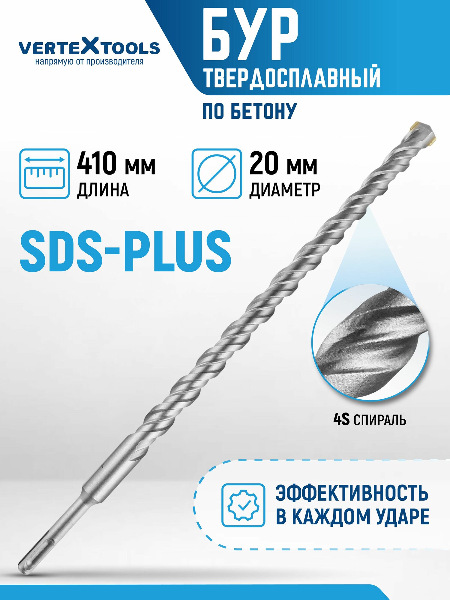 Бур для перфоратора 20 мм SDS-plus 20Х410 мм