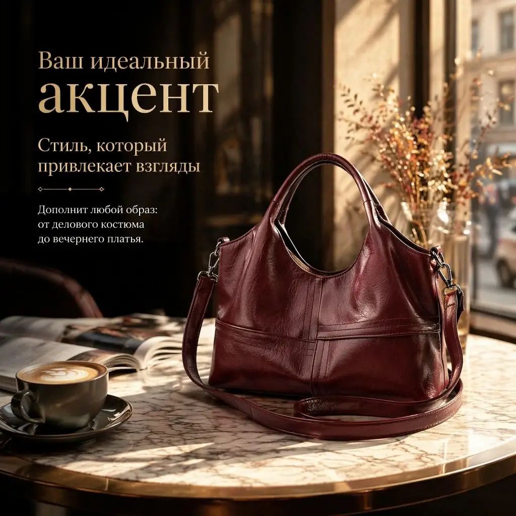Сумка сэтчел , фактура гладкая, бордовый — фото 1