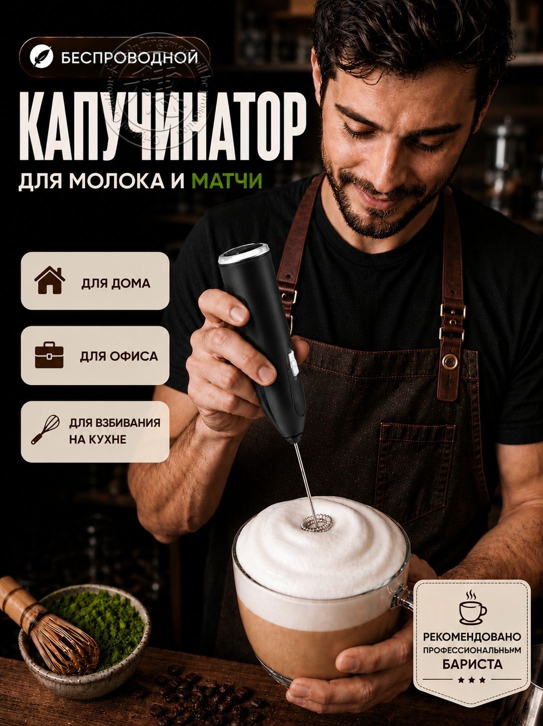Капучинатор электрический ручной, вспениватель для молока, венчик для взбивания электрический для кофе для капучино для дома для кухни